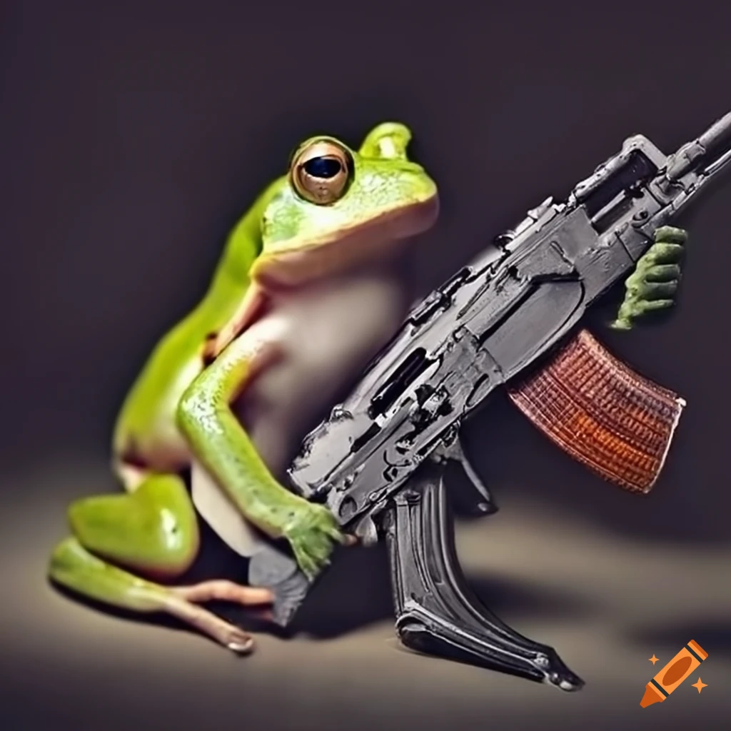 Frog with an ak-47 weapon on Craiyon