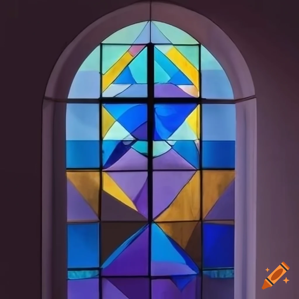 Contemporary geometric blue and yellow stained glass window for a ...