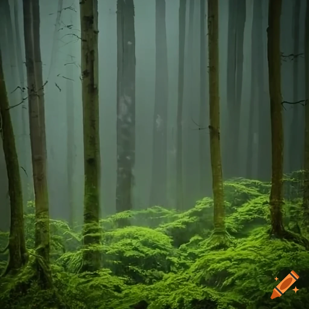 Rainy forest landscape on Craiyon