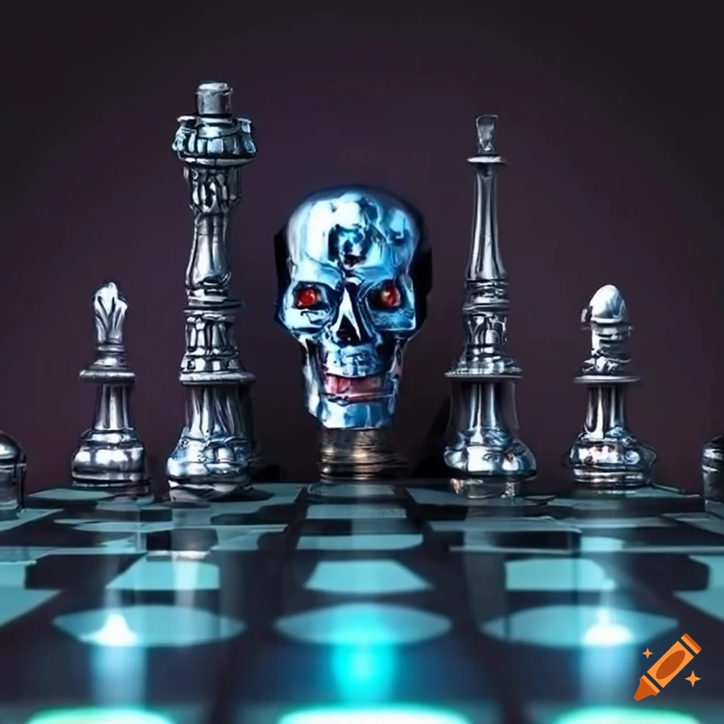 Futuristic chess board with a terminator theme on Craiyon