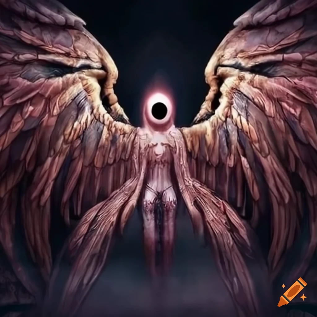 Supernatural entity with multiple eyes and ring-formed wings on Craiyon