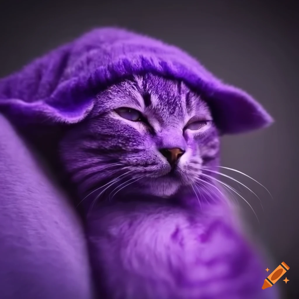 Purple cat sleeping on Craiyon