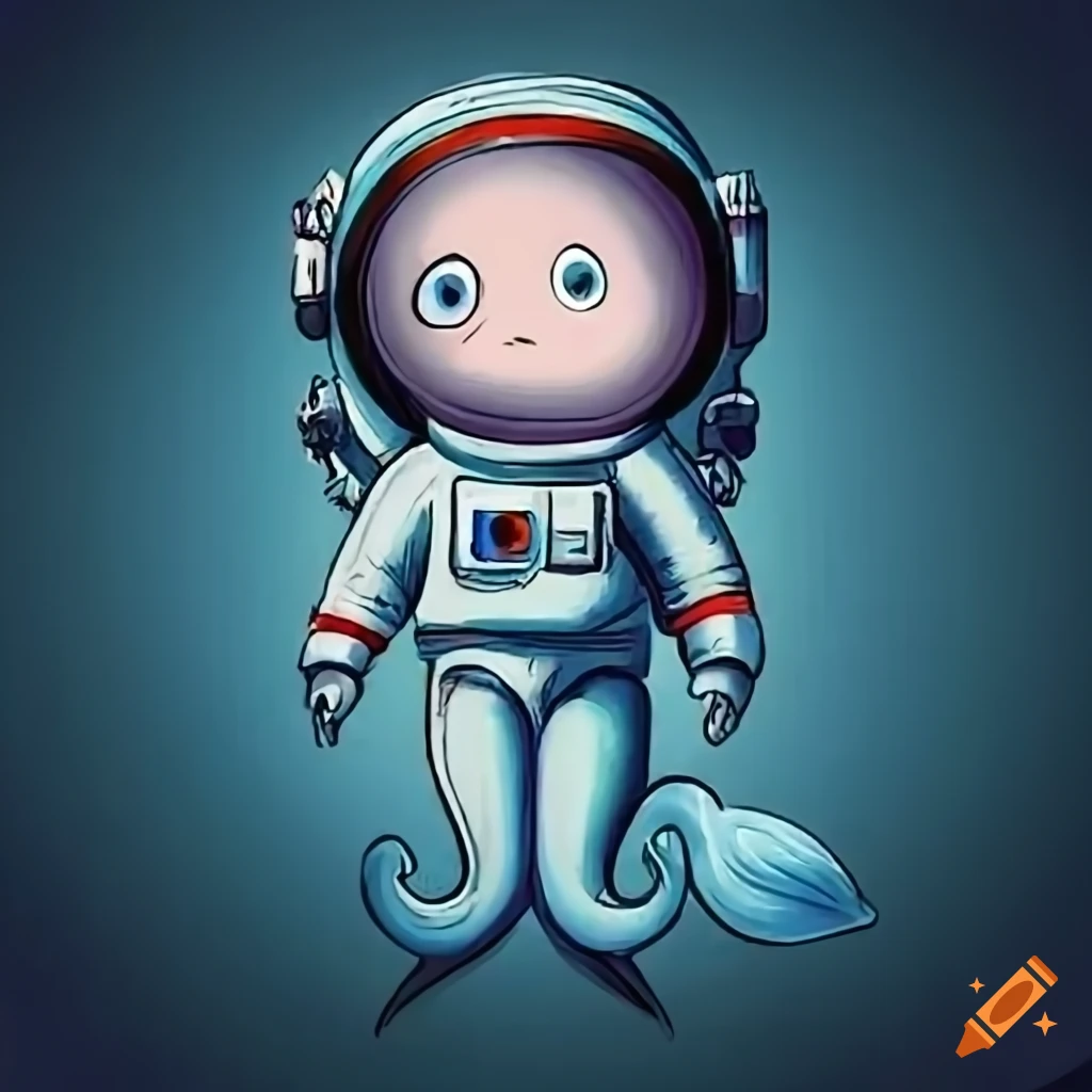 Astronaut in the world of the Little Mermaid with a space-exploration ...