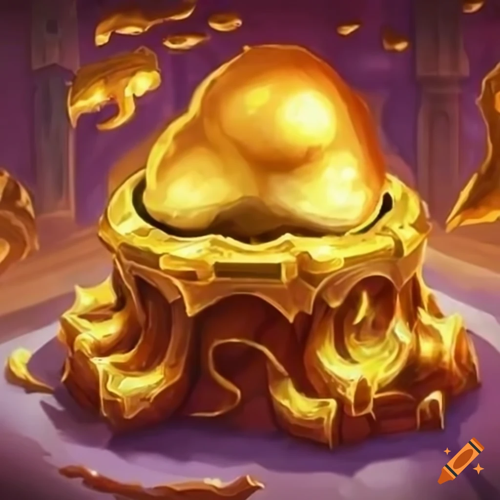 Golden slime consuming a treasure chest in a magical style on Craiyon