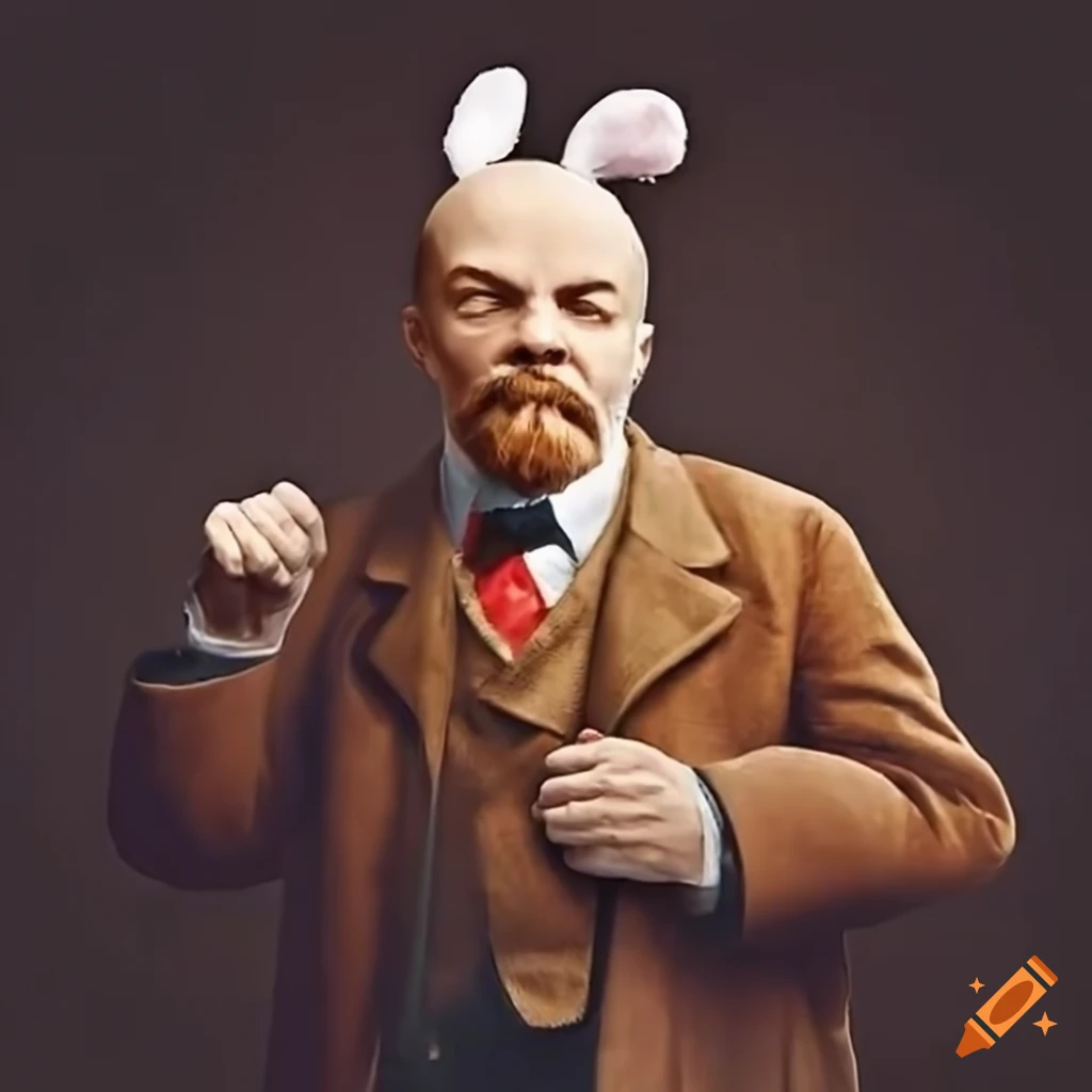 Revolutionary Lenin in an Easter bunny costume leading a dance party on ...