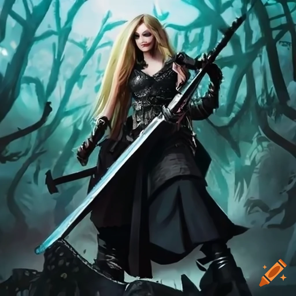 Dramatic dnd battle featuring avril lavigne as a warrior on Craiyon