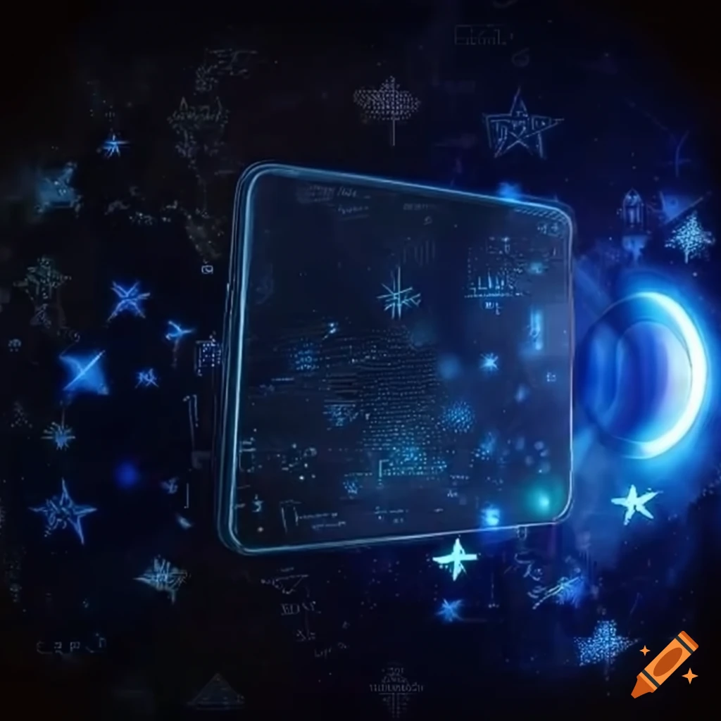 Star map on a futuristic tablet computer on Craiyon