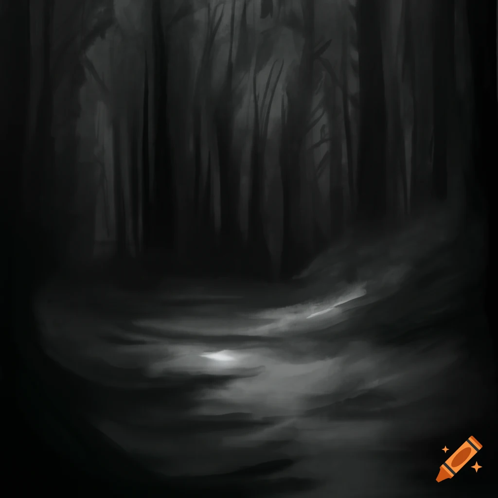 Luminous forest night landscape in charcoal drawing on Craiyon