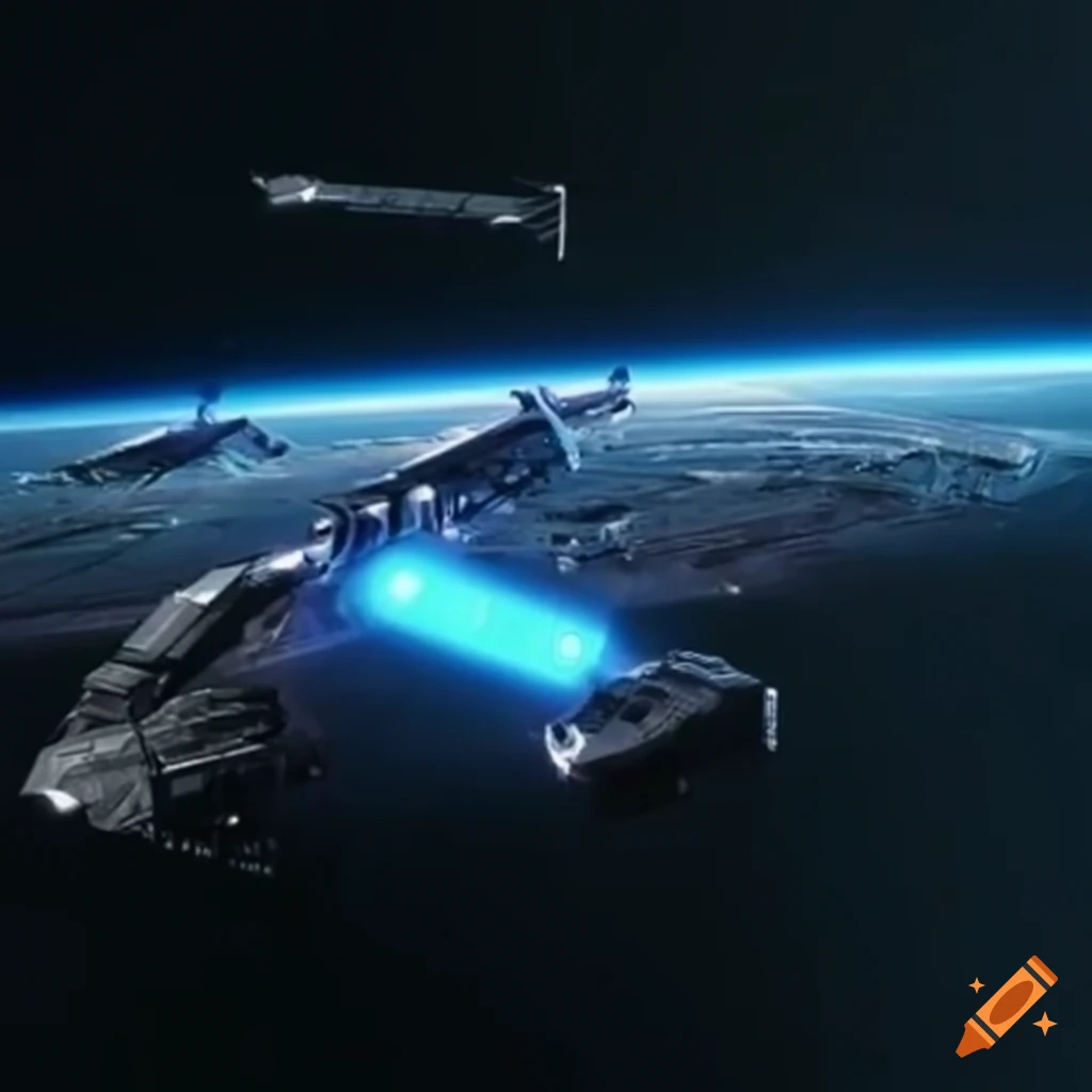 Futuristic spaceships firing lasers at earth on Craiyon