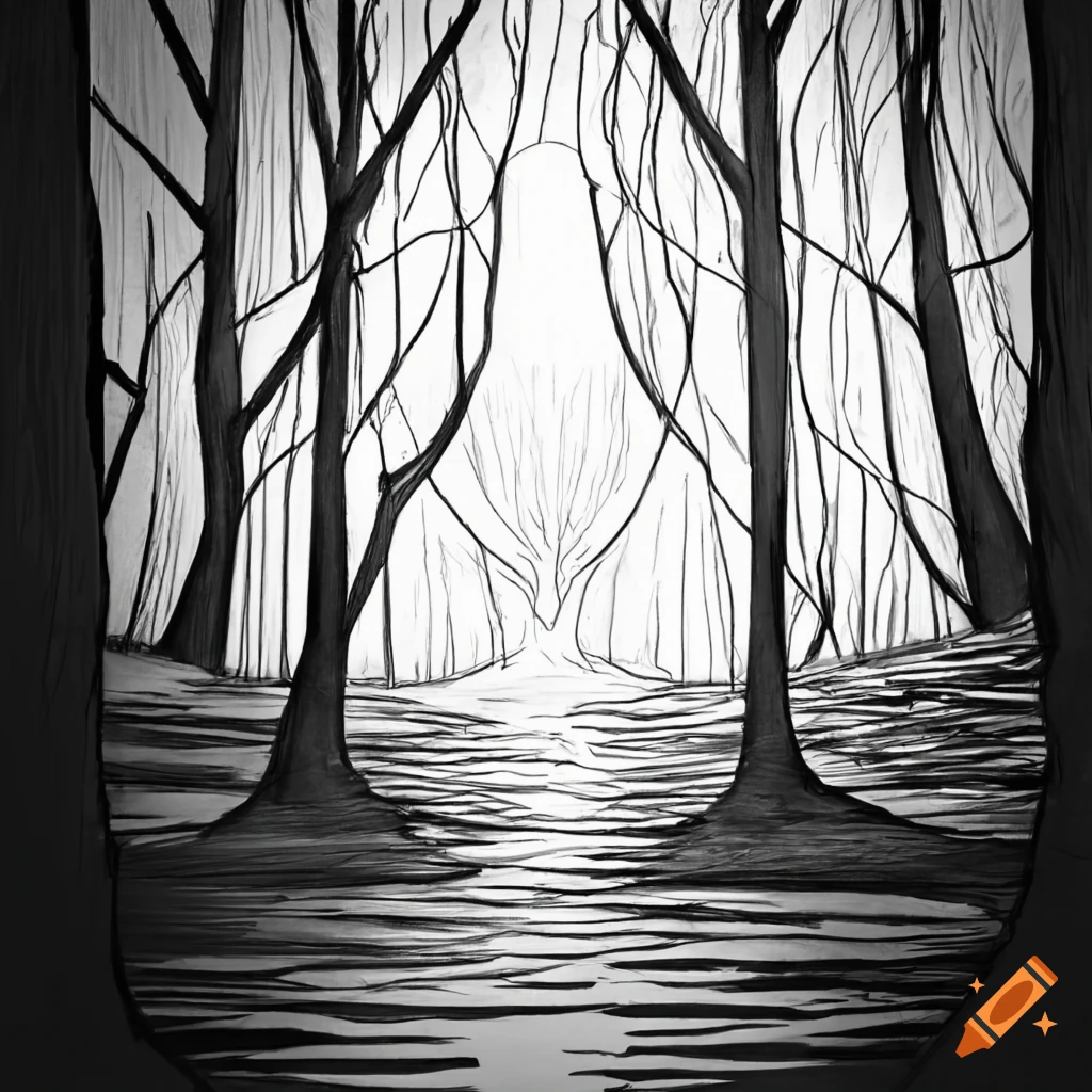 2-point perspective forest environment in graphite pencil style on Craiyon