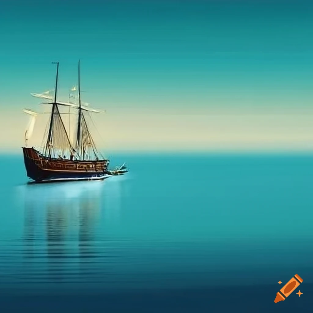 Mid-size ship on calm sea in art deco style on Craiyon