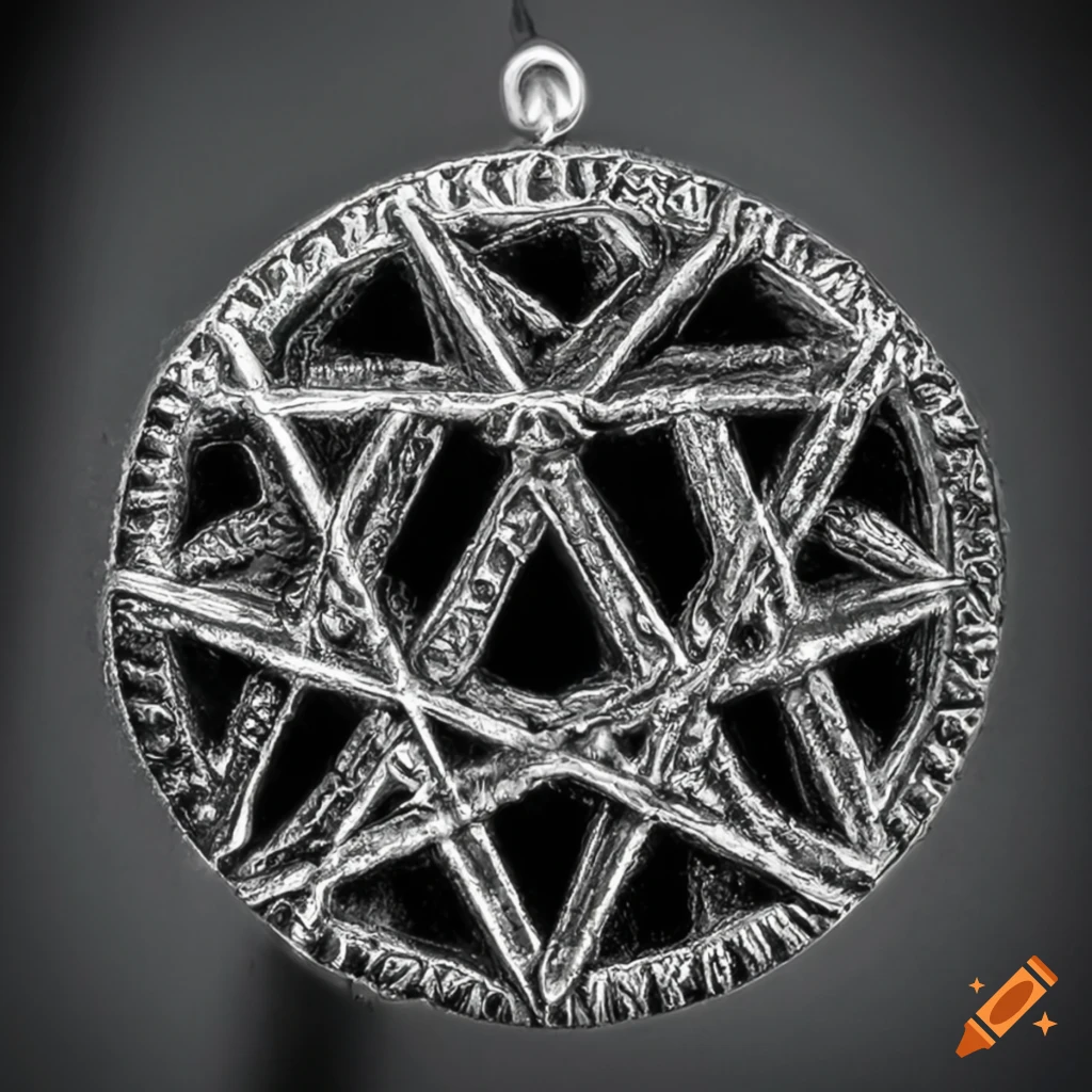 Black obsidian hexagram medallion with Latin inscription on Craiyon