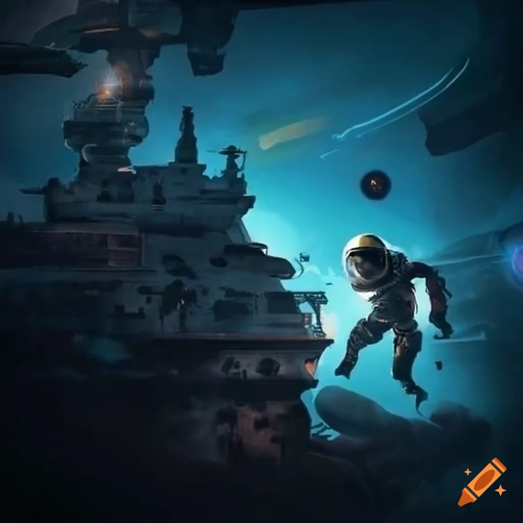 Heroic space battle scene with astronauts aboard ships on Craiyon