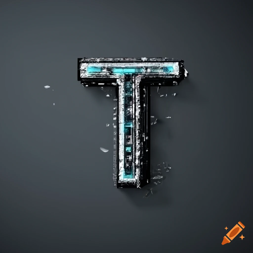 Futuristic letter T made from electronic computer chip on Craiyon