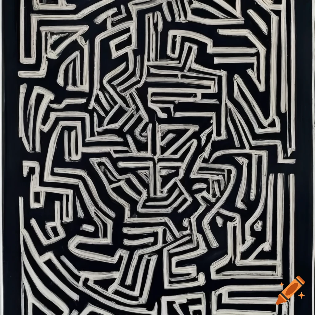 Intricate geometrical maze linocut design on Craiyon