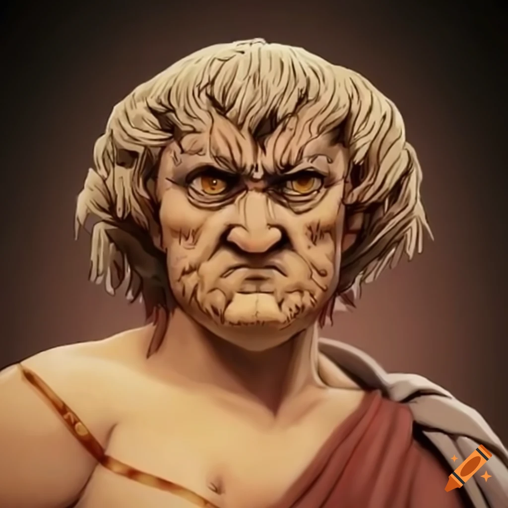 Angry pre-roman ancient man with anime-like features on Craiyon