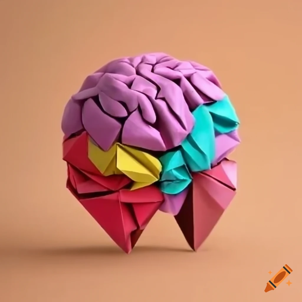 Colorful origami brain sculpture on Craiyon
