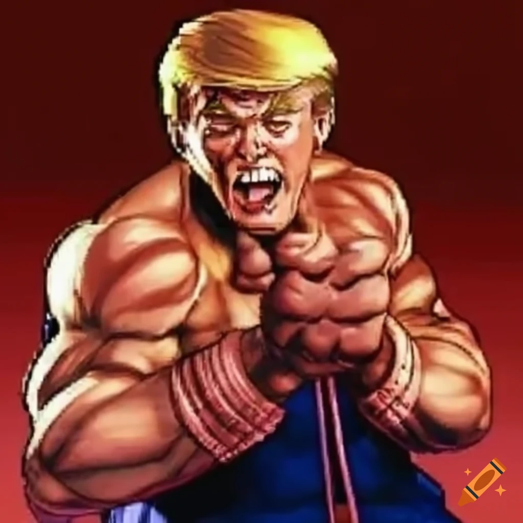 Donald trump as a character in game street fighter 2 on Craiyon