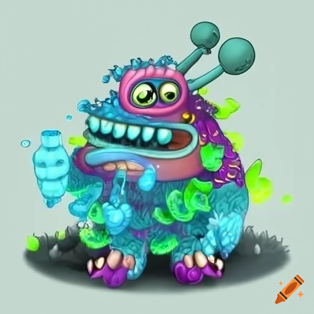 Singing monsters with water plant element and percussion instrument on Craiyon