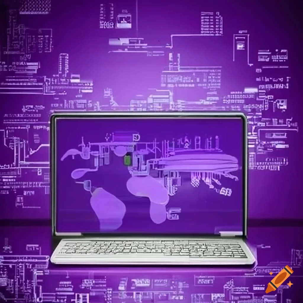 Sleek purple computer displaying high definition data graphs with ...