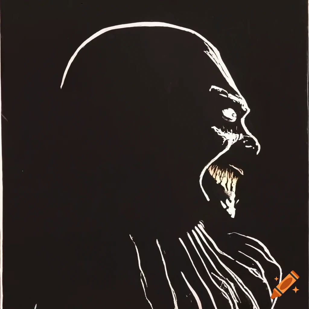 Scary vampire silhouette in a linocut style on Craiyon