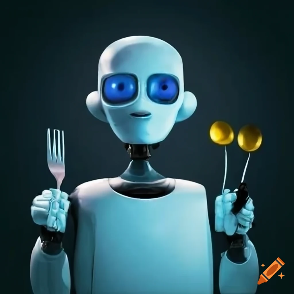 Robot holding cutlery on Craiyon
