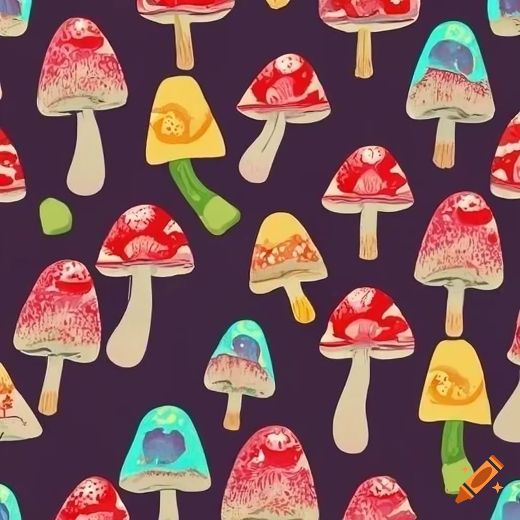 Colorful seamless pattern inspired by mushrooms and nature on Craiyon