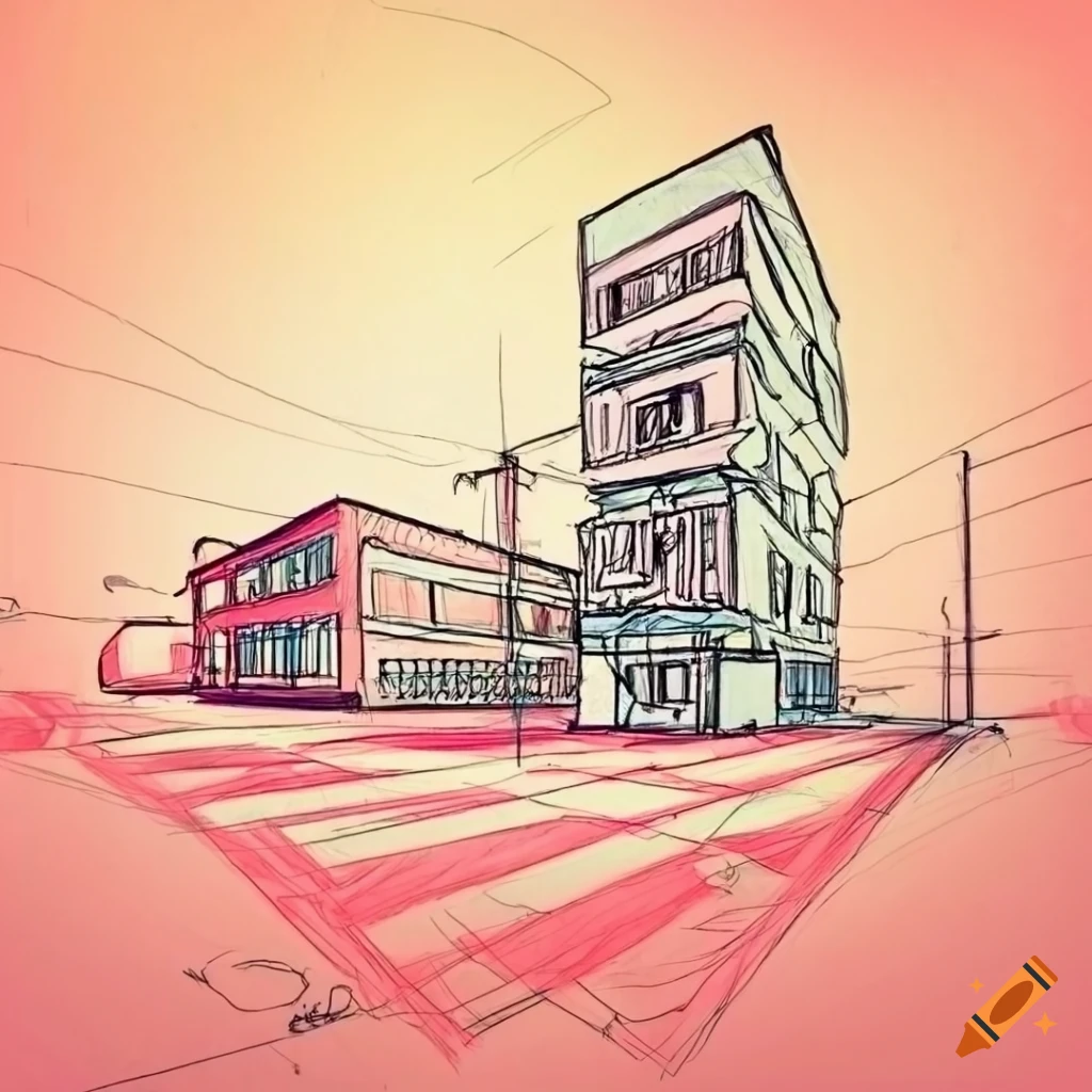 Line drawing of 2d point perspective sketch on Craiyon