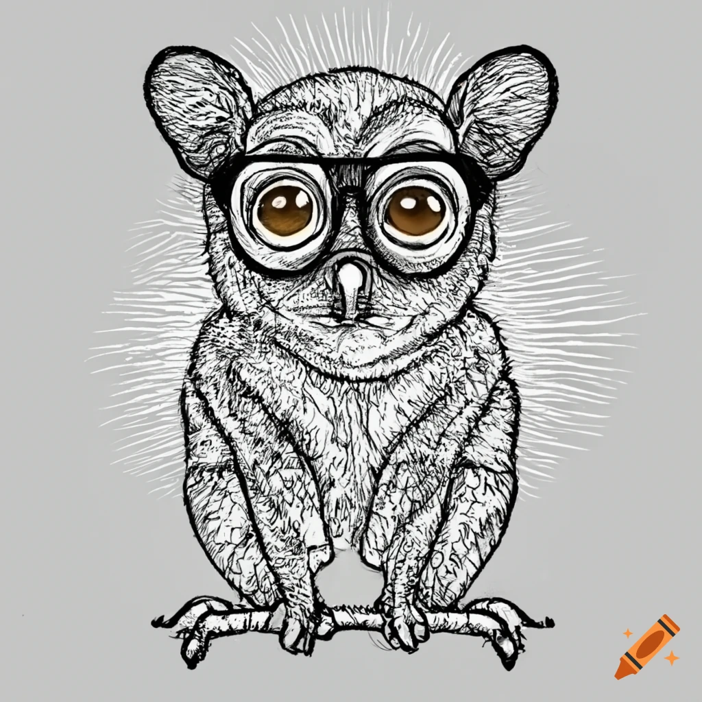 Hipster tarsier illustration in lines on Craiyon
