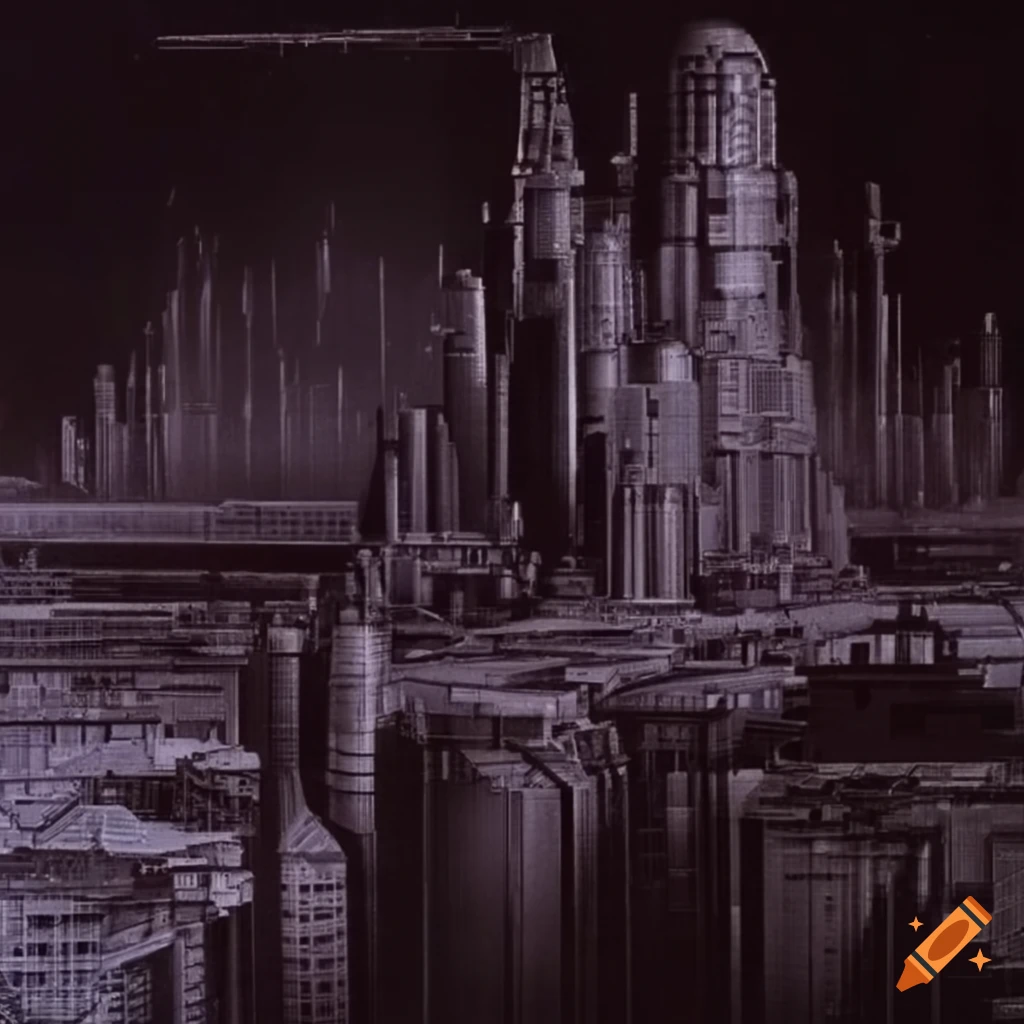 70s sci-fi metal megastructure art on Craiyon