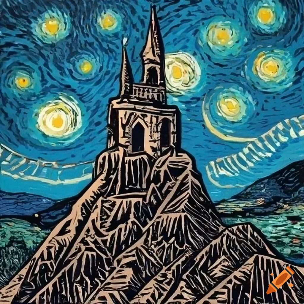 Detailed medieval illustration of an ancient pillared tower on a ...