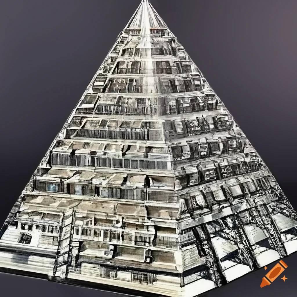 70s sci-fi metal pyramid megastructure art on Craiyon