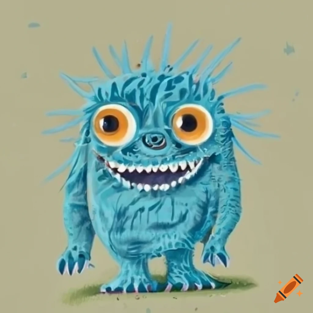 Friendly light-blue monster from a children's book on Craiyon
