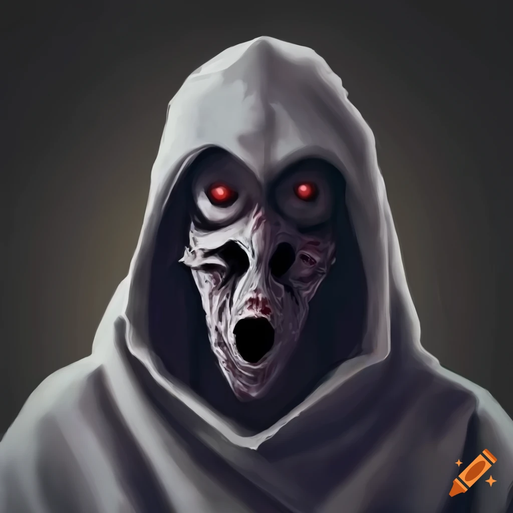 Luddite lord in dark grey mask and blood red robes on Craiyon