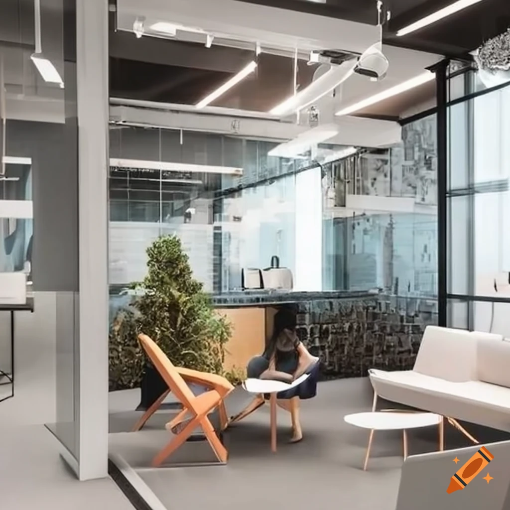 Inside view of a modern office space on Craiyon