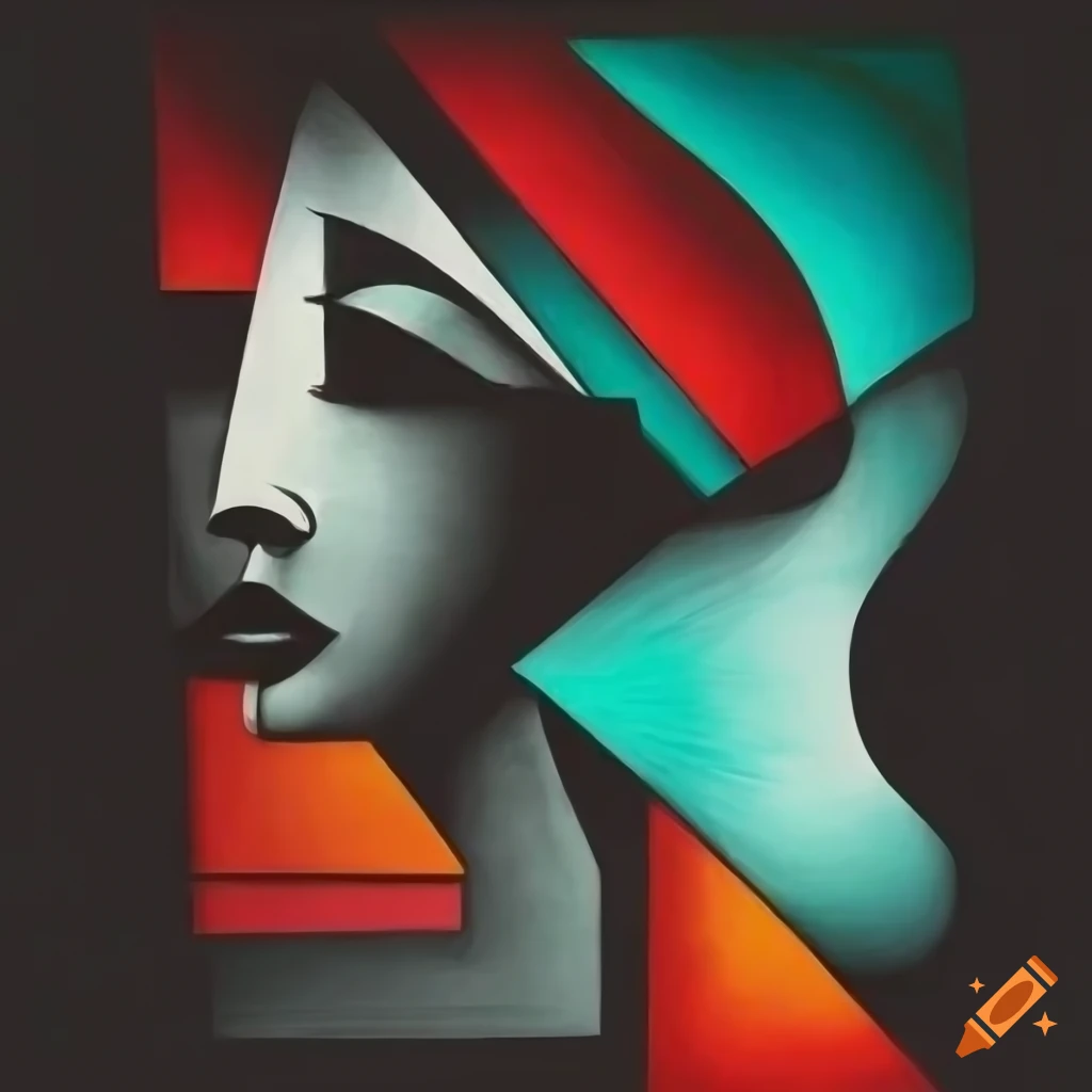 Surrealistic cubist black and white doodles with red, yellow, turquoise ...