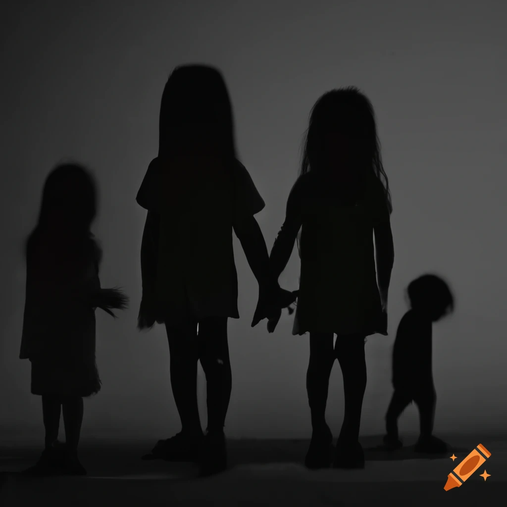 Children group photo with a scary shadow on Craiyon