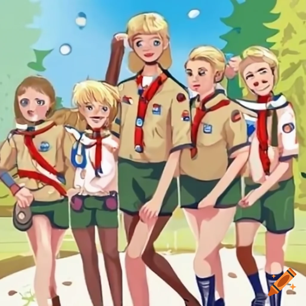 Diverse group of French scouts enjoying outdoor activities on Craiyon