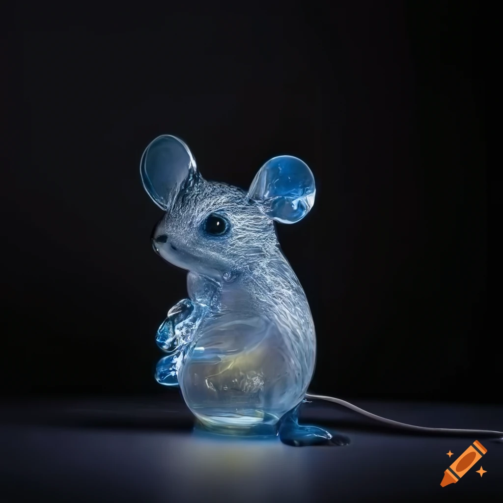 Glass sculpture of a cute mouse with defined texture and translucent ...