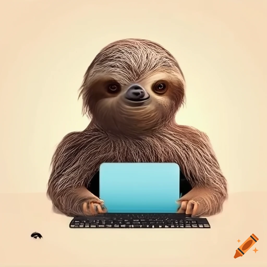 Sloth playing on a computer on Craiyon
