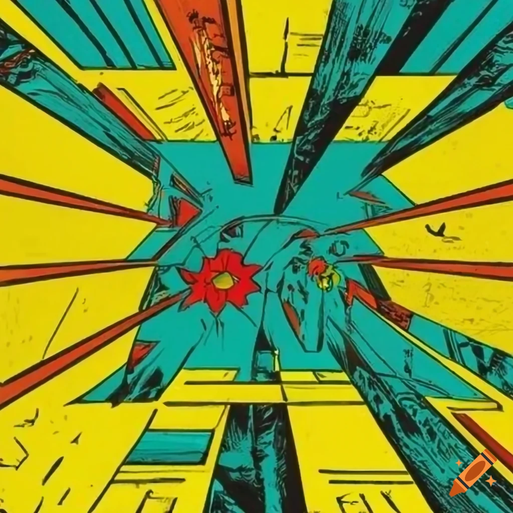 Vintage comic book designs in abstract array on Craiyon