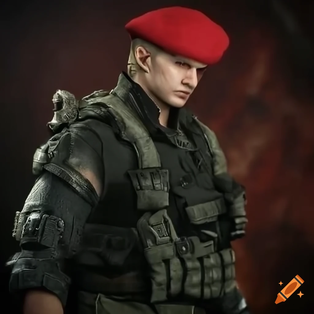 Portrait of Jack Krauser from Resident Evil 4 Remake wearing a red beret on Craiyon