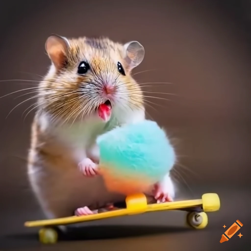 Hamster eating cotton candy while skateboarding with an angry bee ...