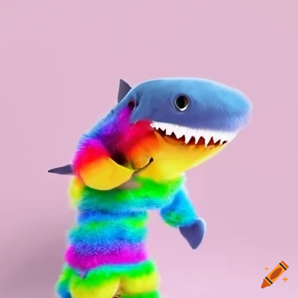 Colorful shark man with a fuzzy appearance on Craiyon