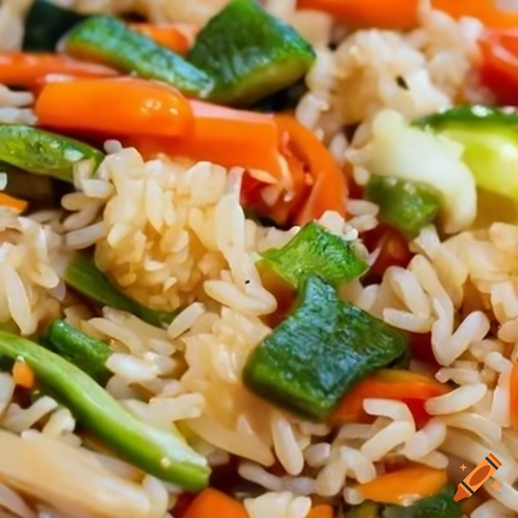 Vegetable stir fry with rice on Craiyon