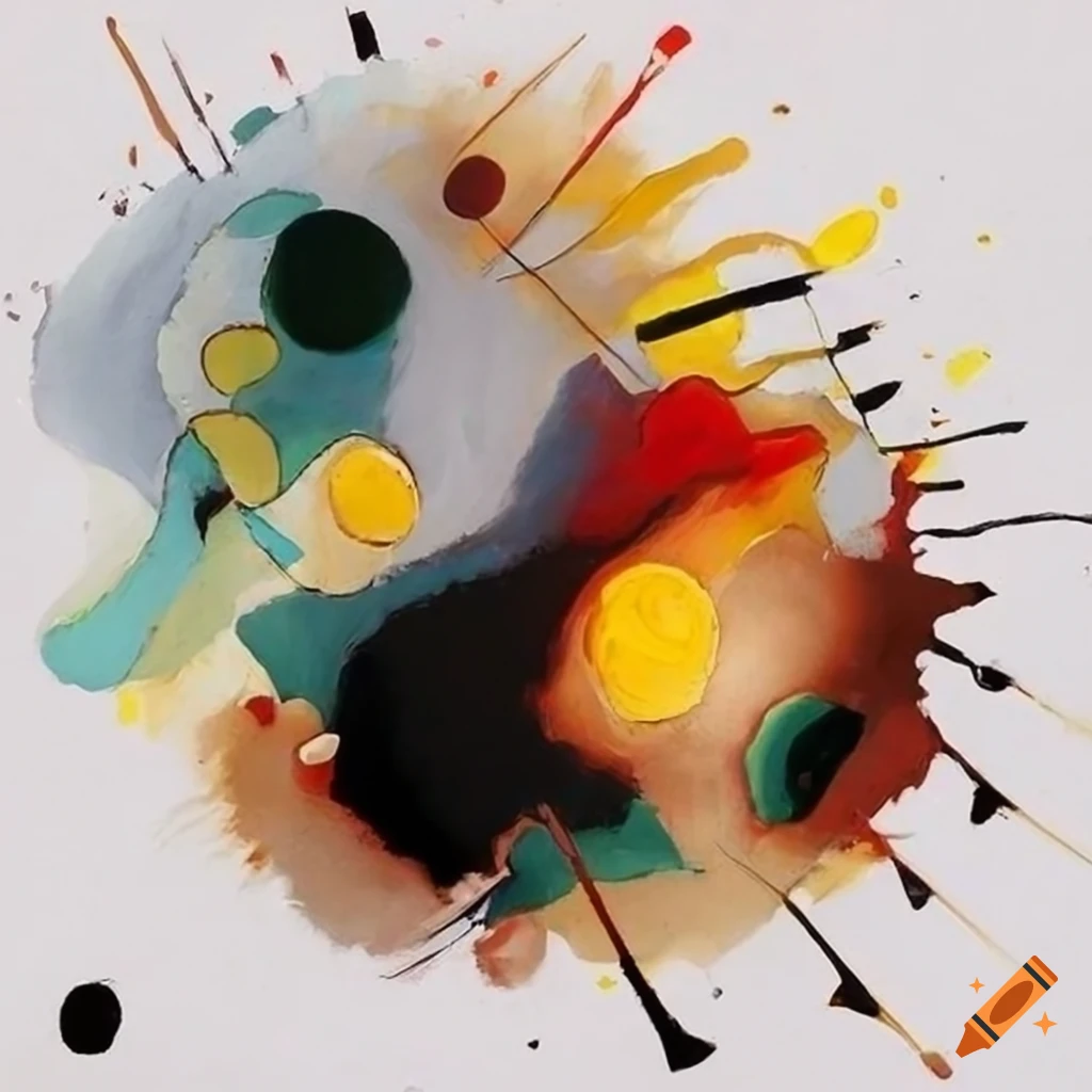 Abstract Kandinsky-style oil painting with geometric shapes and ...