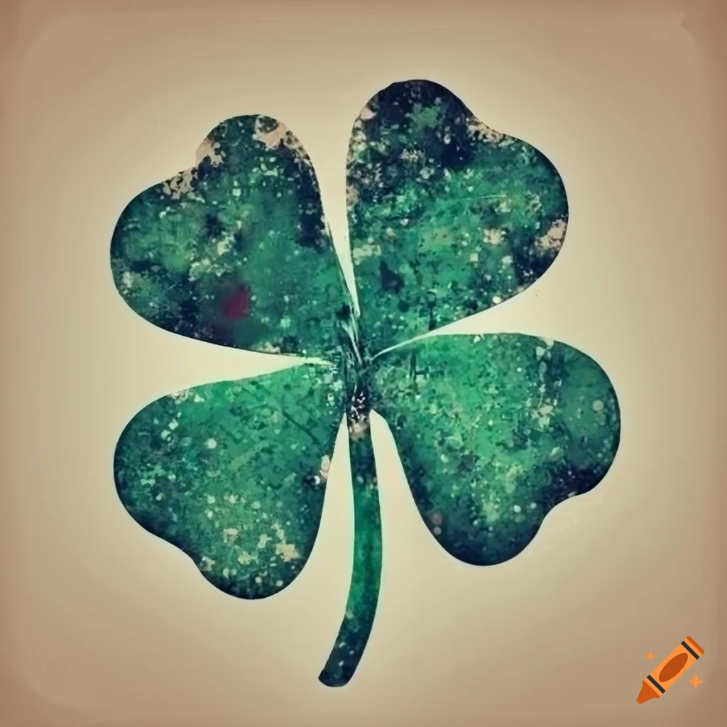 Vintage retro distressed four leaf clover on white background on Craiyon