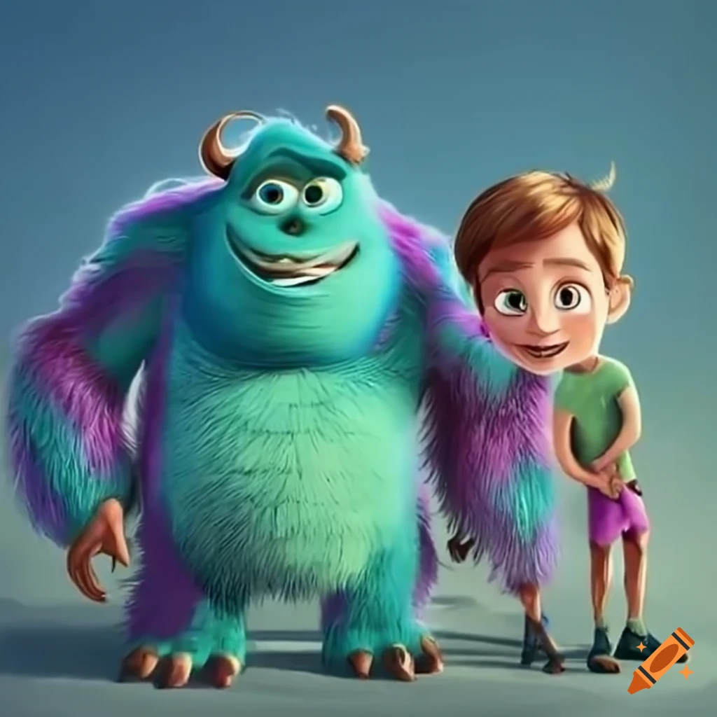 Animated characters Lily and James P. Sullivan in a vibrant rainbow ...