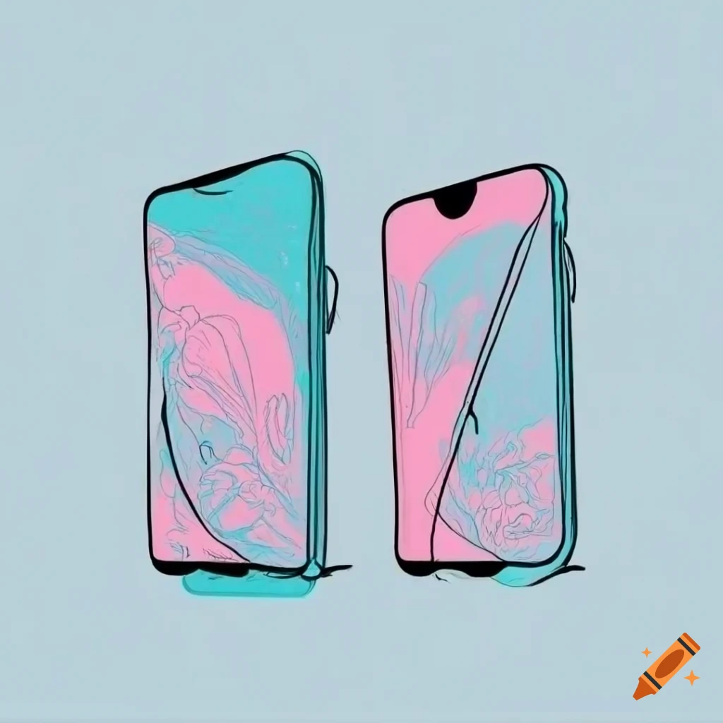 Line drawing of two friends texting on mobile phones on Craiyon