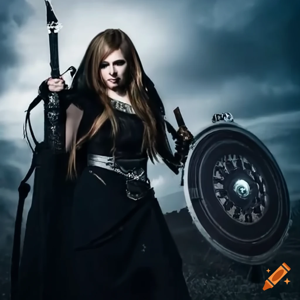 Dramatic dnd battle scene with avril lavigne as a warrior on Craiyon